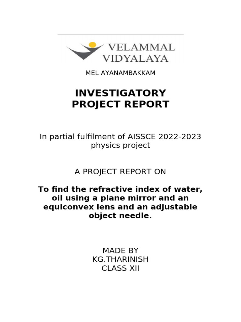 To Find The Refractive Index of Water Oil Using A Plane Mirror and A ...