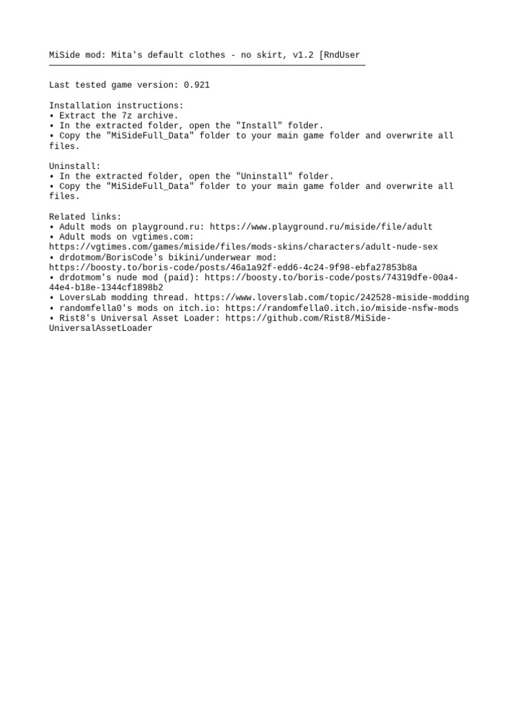 MiSide Mod: Mita's Outfit v1.2 | PDF