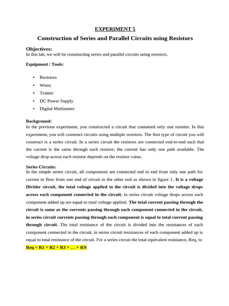 Series & Parallel Circuit Lab Guide | PDF | Series And Parallel ...