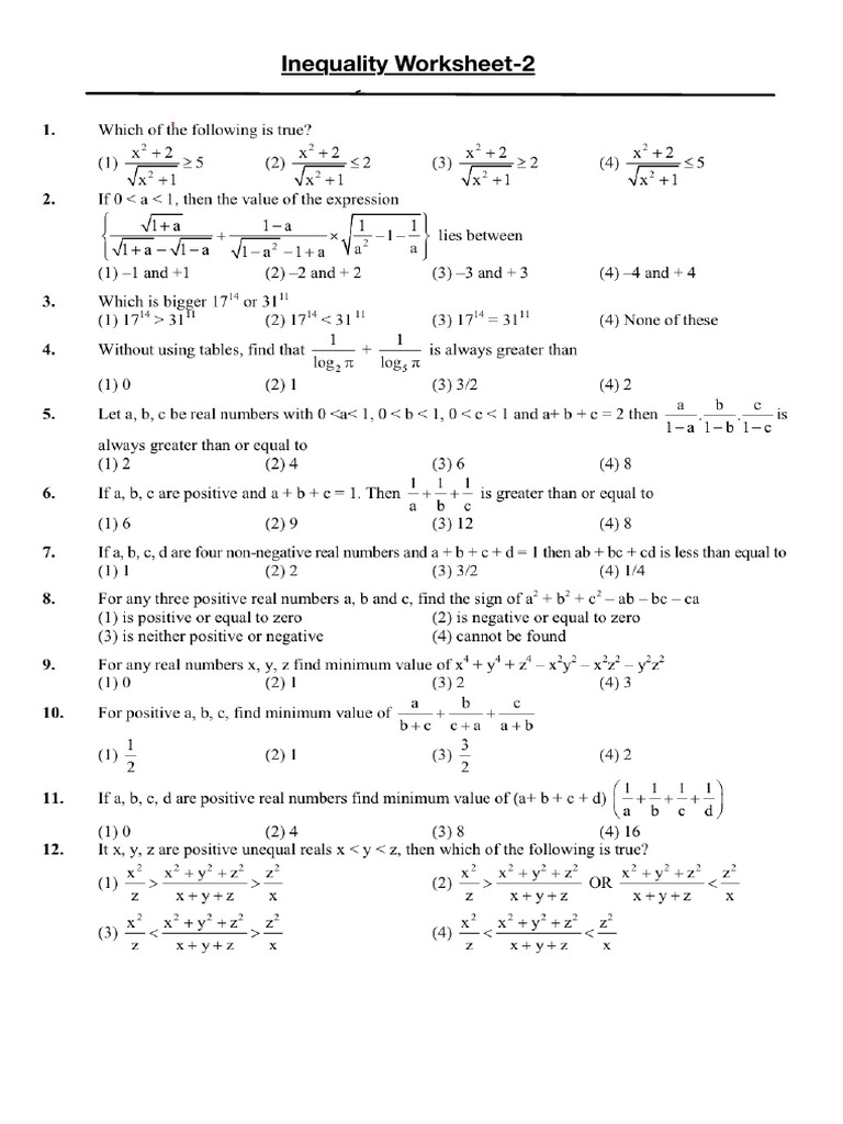 Inequalities Worksheet | PDF