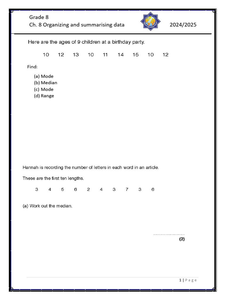 Grade 8 Data Summary Guide | PDF