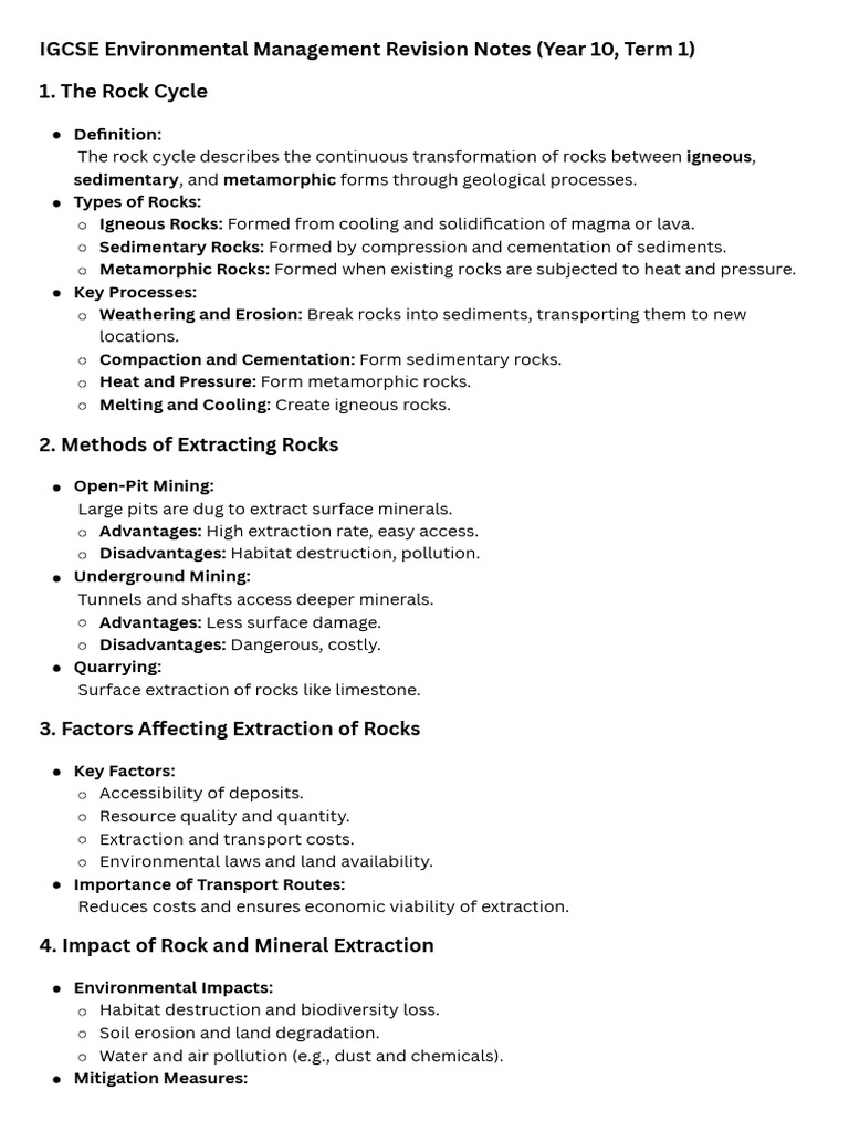 IGCSE Environmental Management Notes | PDF | Rock (Geology ...