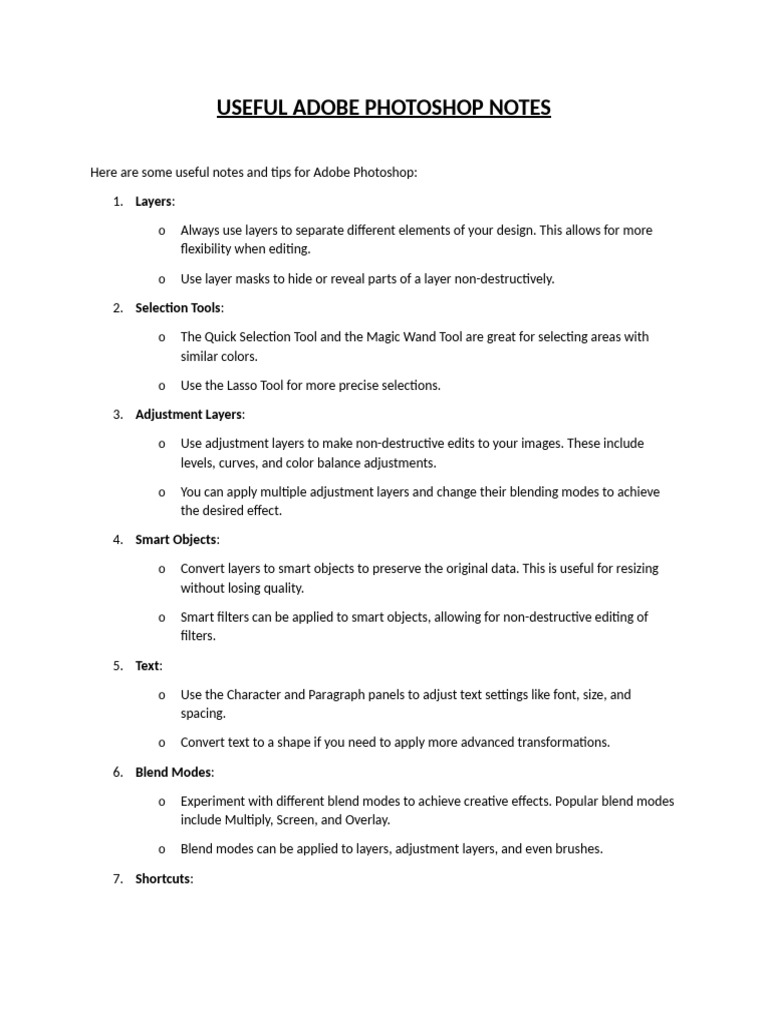 Useful Adobe PhotoShop Notes | PDF | Adobe Photoshop | Vision