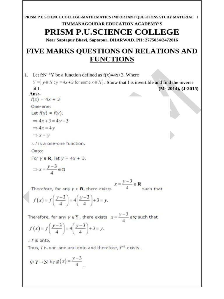 Maths - Relations and Functions - FINAL | PDF