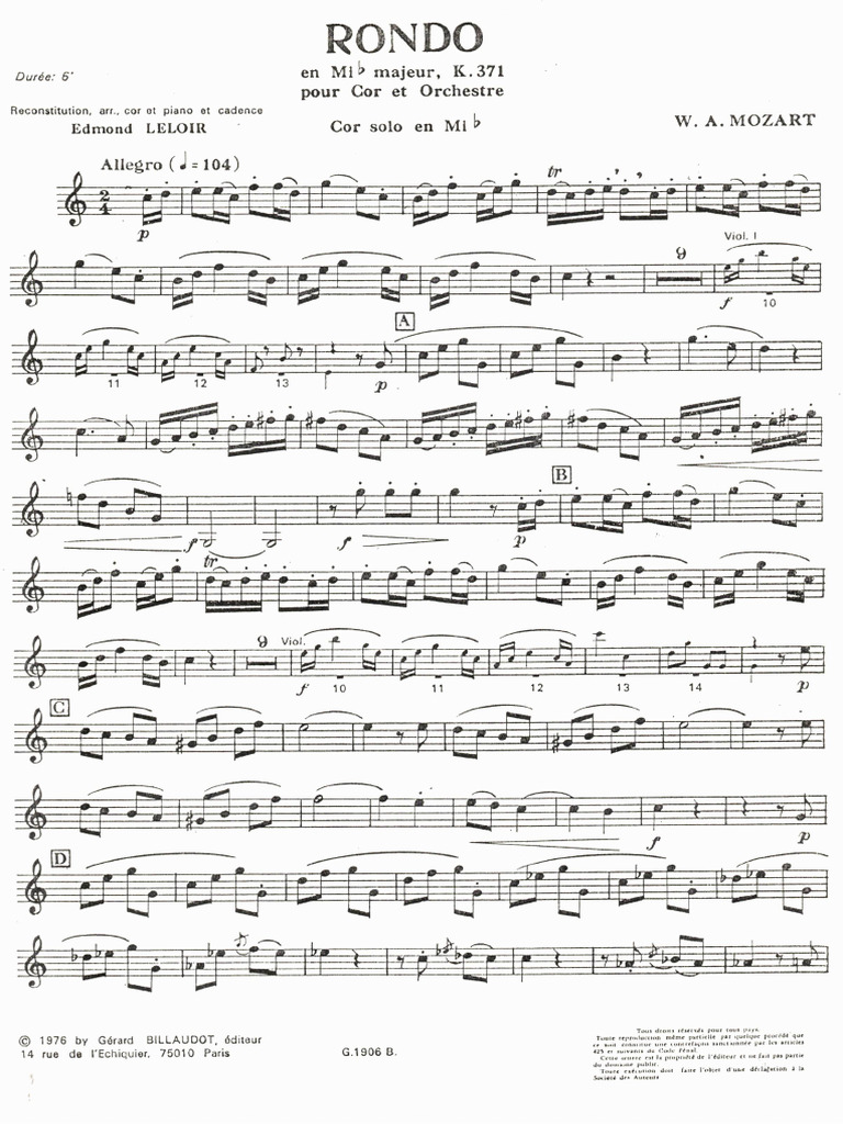 Mozart Rondo K. 371 Trompa Mib | PDF