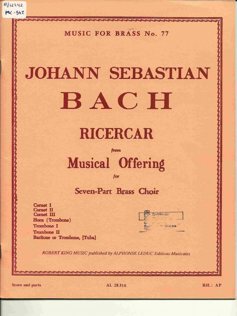 Ricercar from Musical Offering.Bach | PDF