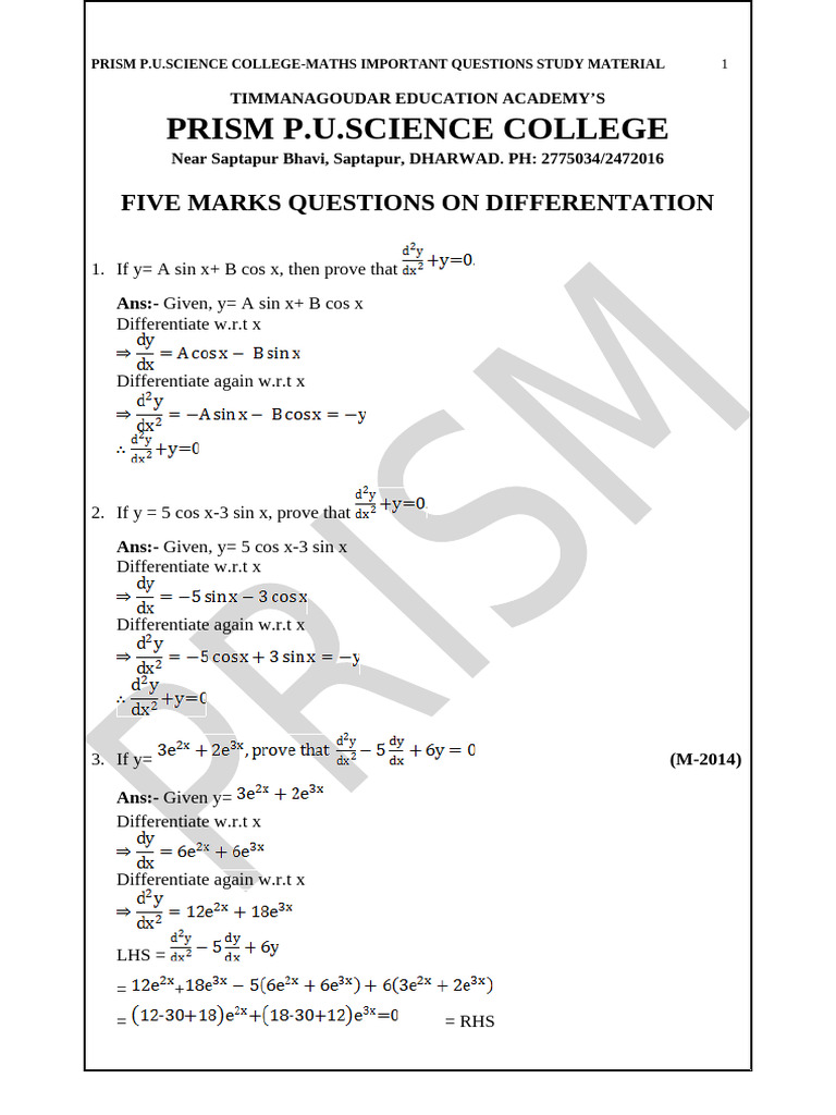 Maths Final - Differentiation - FINAl | PDF