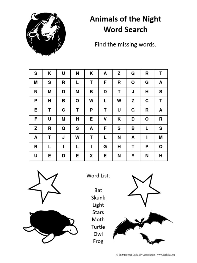 Animals of the Night Wordsearch | PDF
