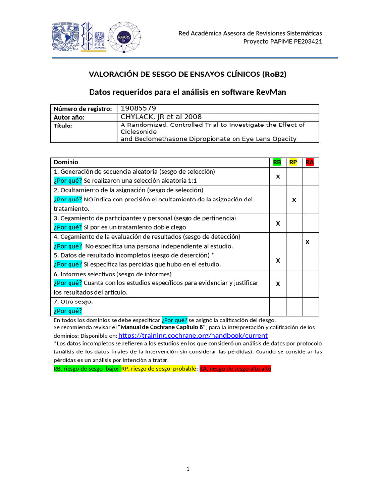 Valoración de Sesgo de Ensayos Clínicos (Rob2) Datos Requeridos para El ...