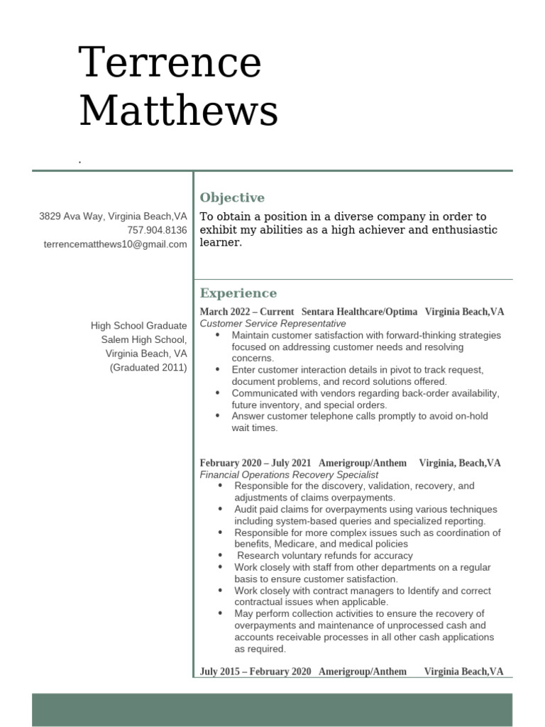 Terrence Matthews Resume 2023 | PDF | Databases | Information