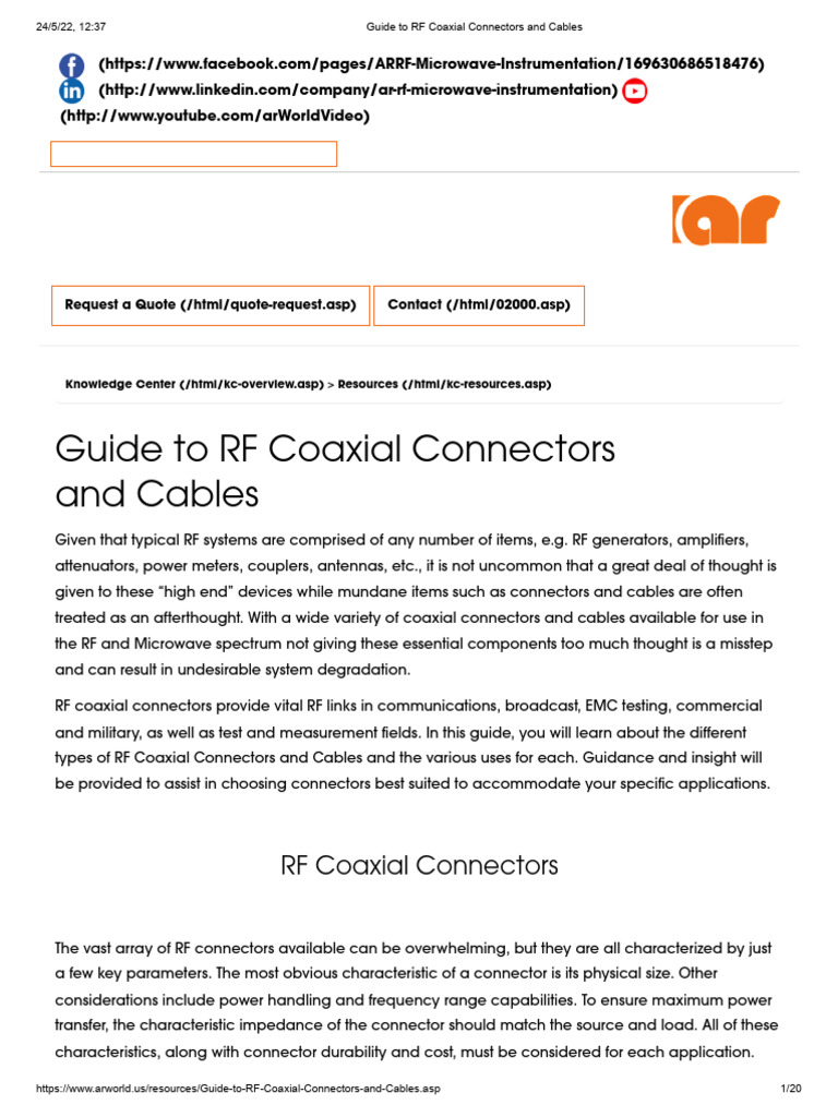 RF Coaxial Connectors Guide | PDF | Coaxial Cable | Electrical Connector