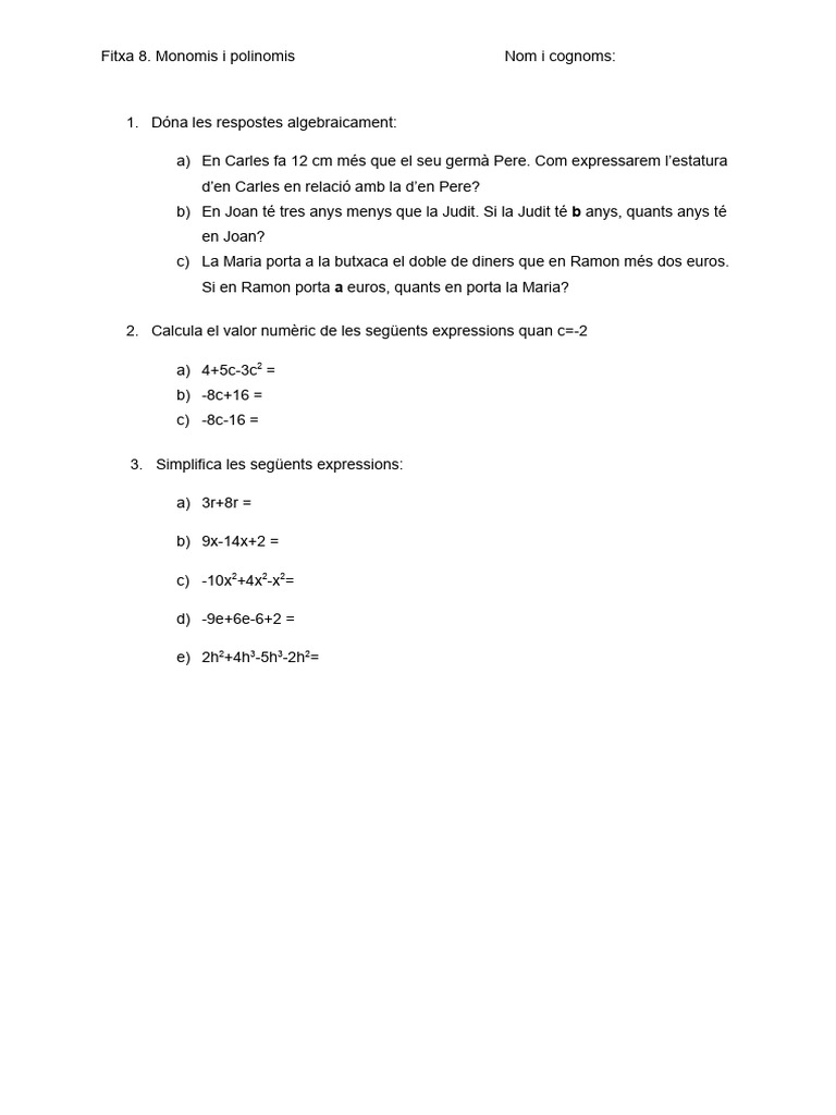 Fitxa 2. Monomis | PDF
