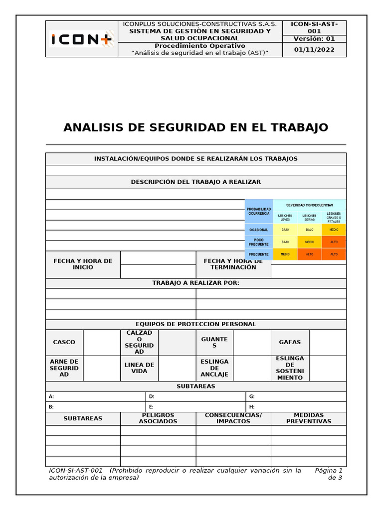 Formato Ast | PDF | La seguridad | Seguridad y salud ocupacional