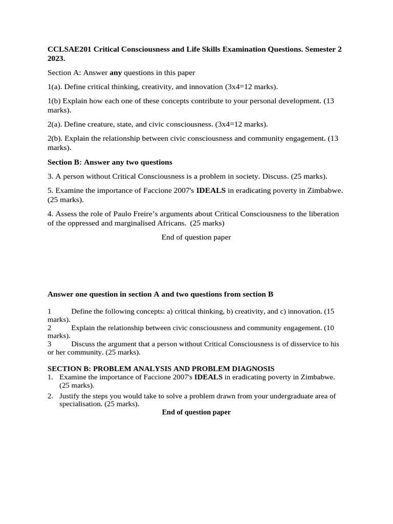CCLS Past Exam Questions | PDF | Critical Thinking | Thought