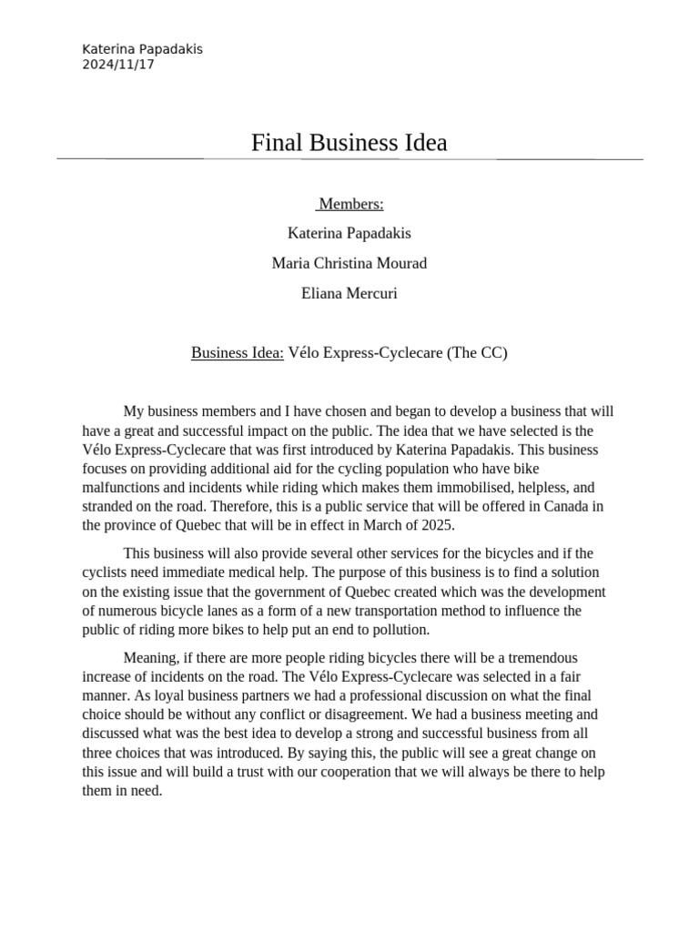 Final Business Idea | PDF