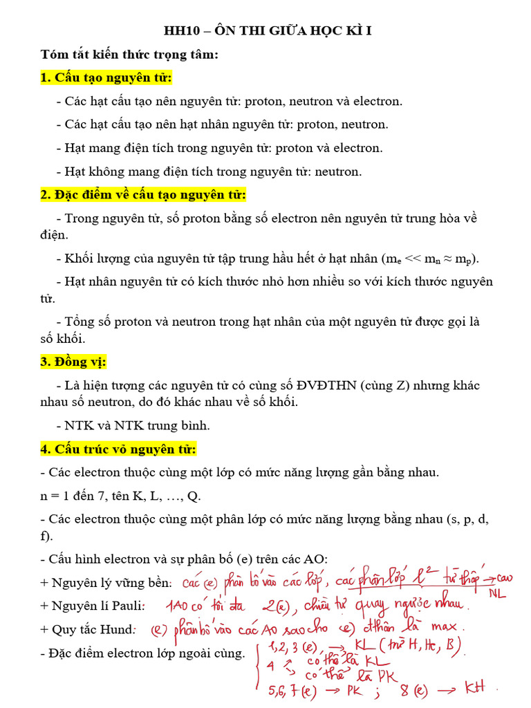 HH10. On Thi HK1 | PDF