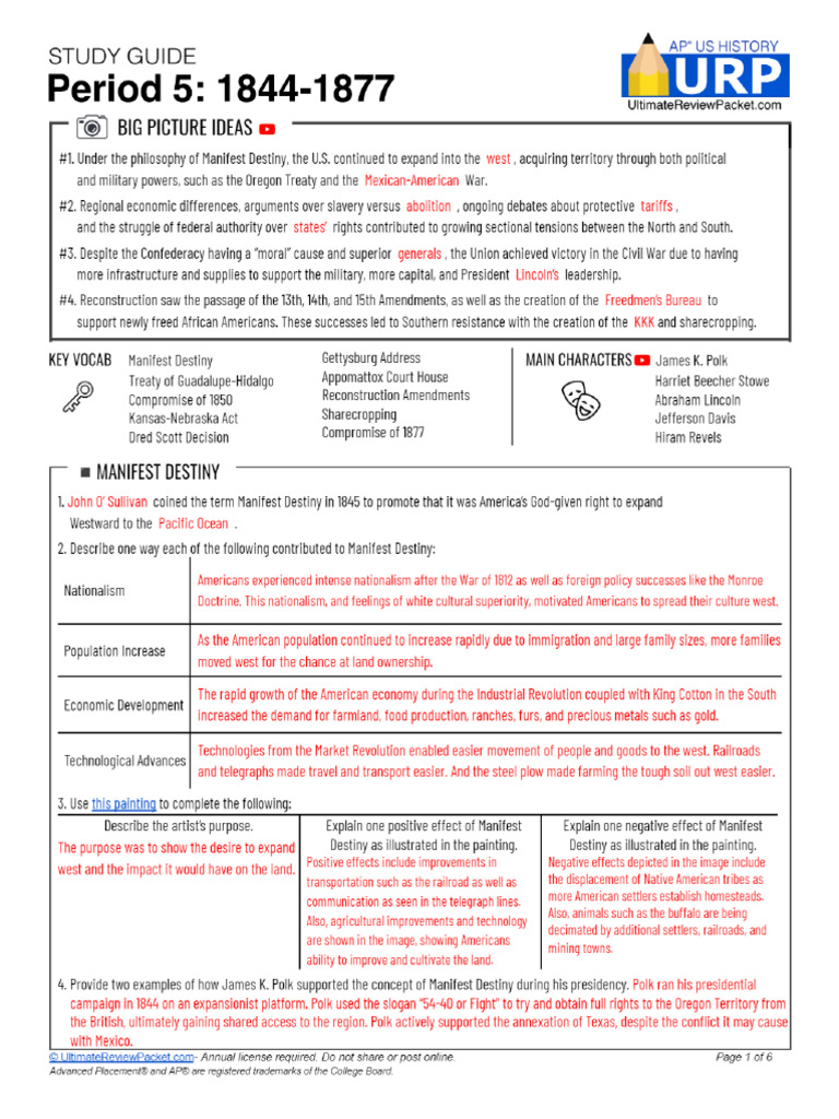 Unit 5 in Class Study Guide KEY | PDF
