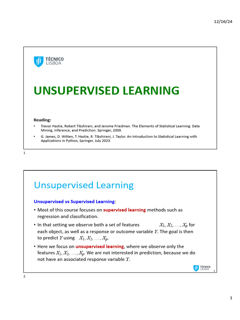 AA11 - Unsupervised Learning - 2024 | PDF | Principal Component Analysis | Cluster Analysis