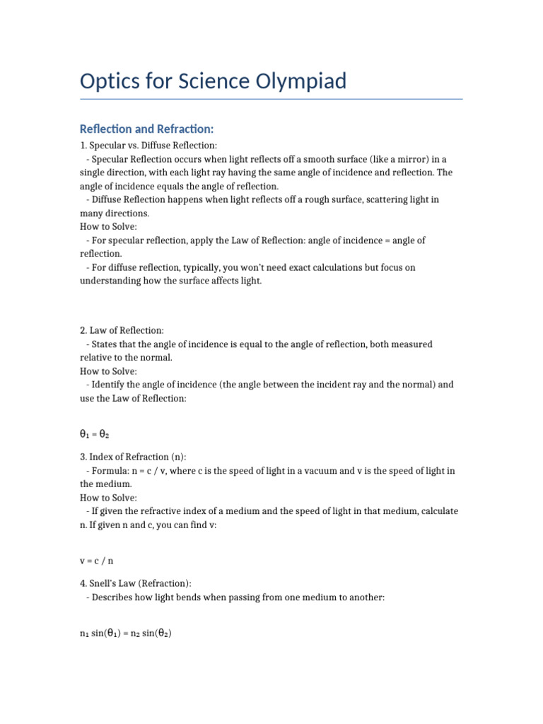 Optics Science Olympiad Guide Updated | PDF