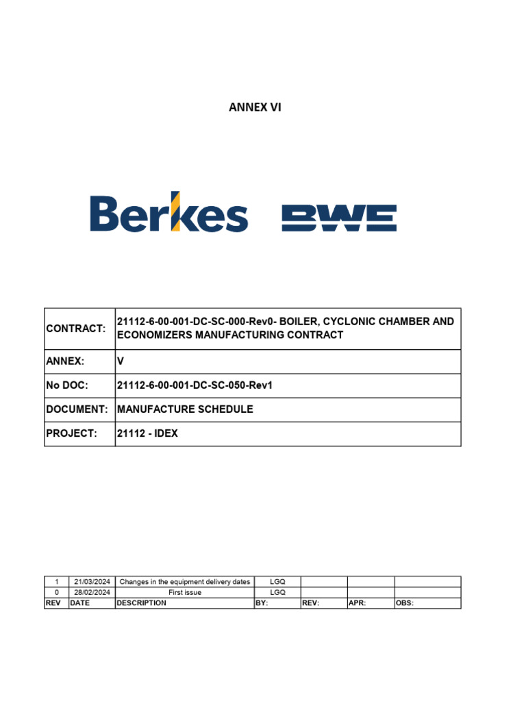 21112-6-00-001-DC-SC-050-rev1-Manufacture schedule | PDF