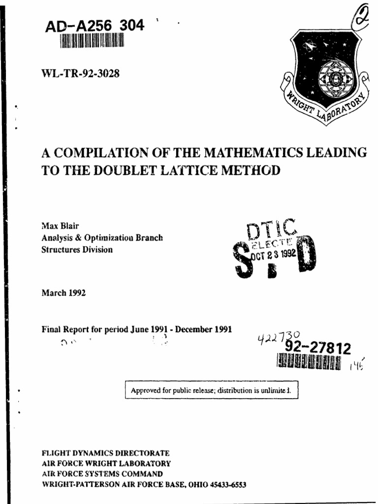 A Compilation of The Mathematics. Leading To The Doublet-Lattice Method ...