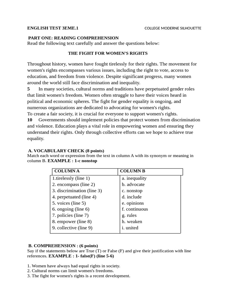 3eme 1 Nouveau Devoir 2 Pdf Gender Studies Discrimination Race