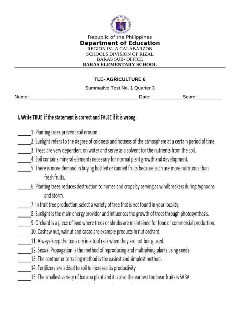 Tle Agri ST1 Q3 | PDF