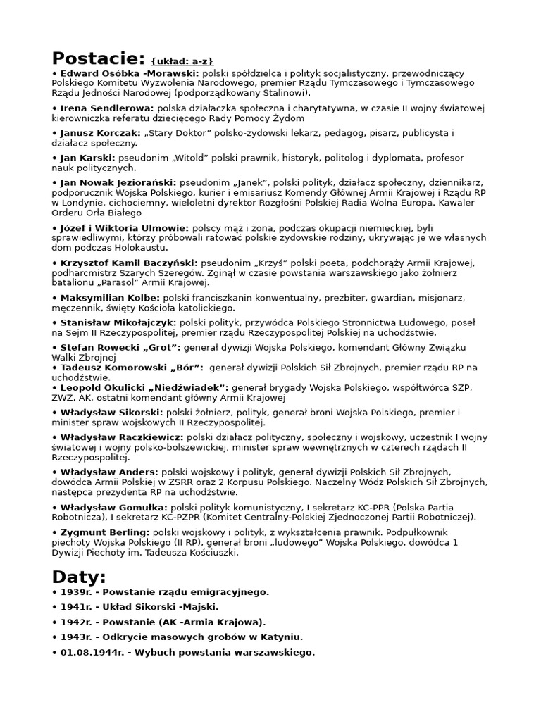 Historia Postacie I Daty | PDF