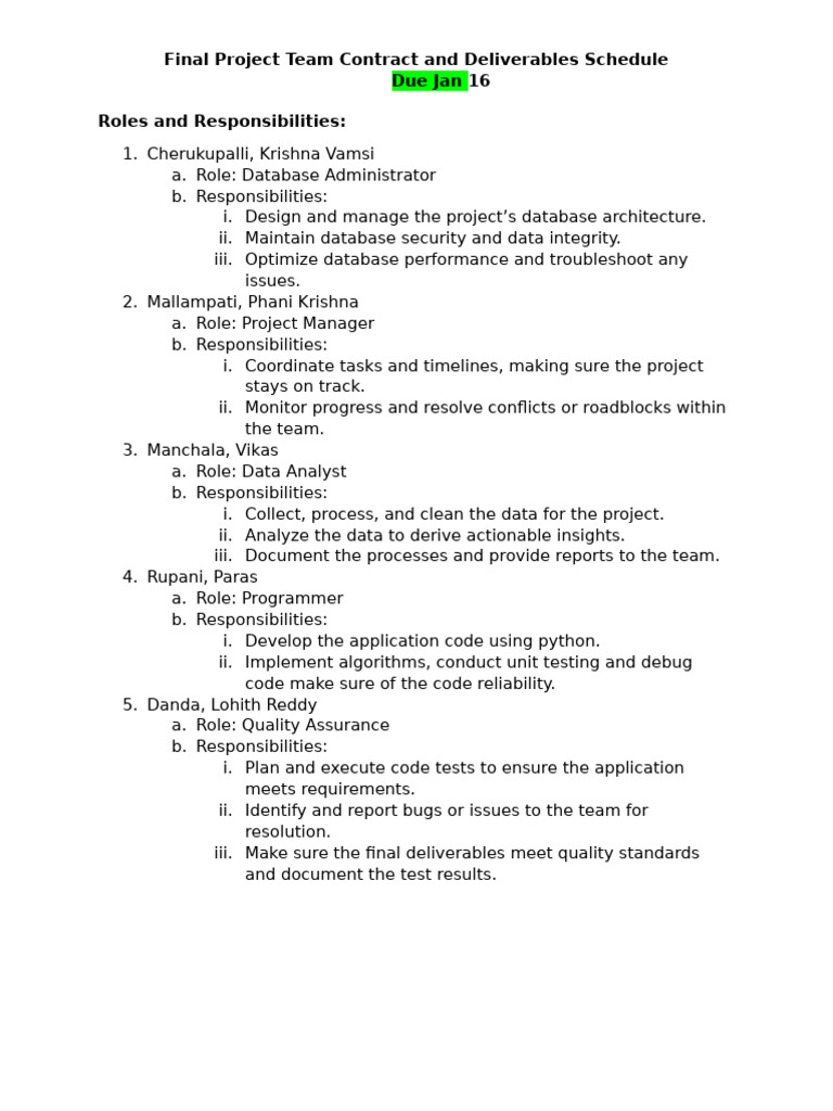 Group -5 -Team Contract | PDF | Databases | Software Development