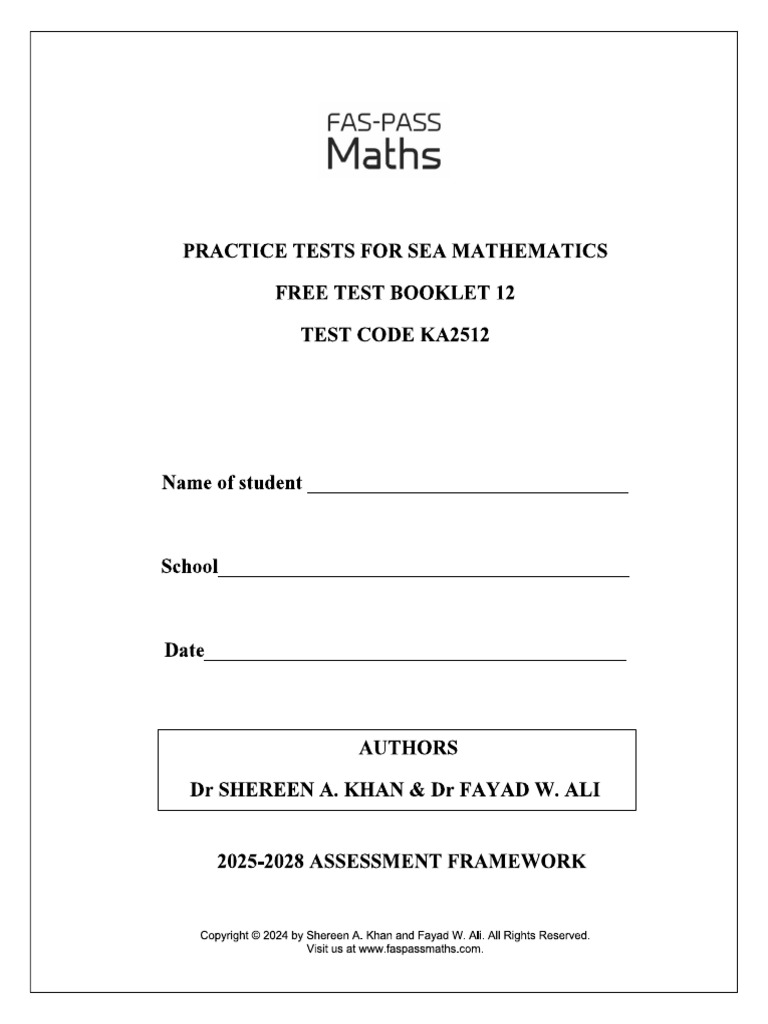 SEA Maths Booklet 1 T | PDF