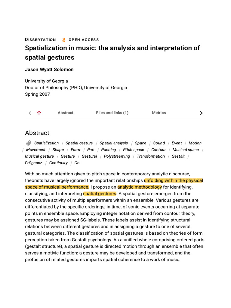 Spatialization in Music - The Analysis and Interpretation of Spatial Gestures - University of ...