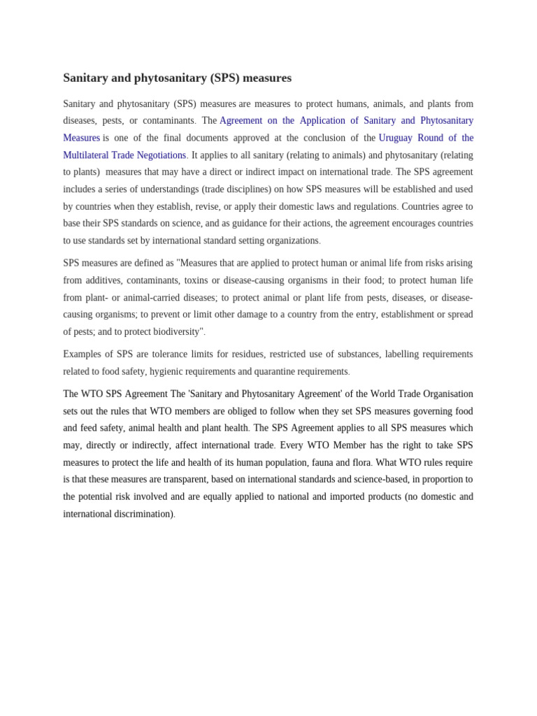 Sanitary and Phytosanitary (SPS) Measures | PDF