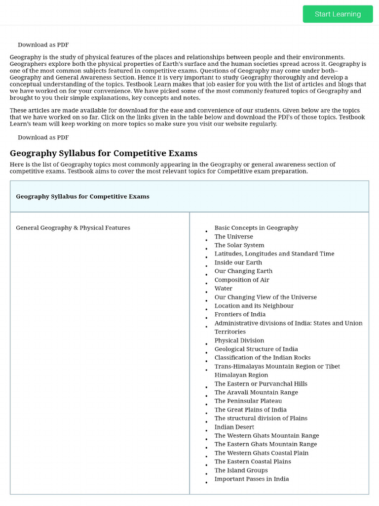 Geography For Competitive Exams - Download The Study Notes Now! | PDF