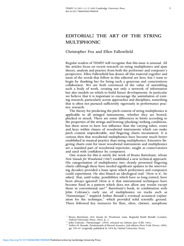 editorial-the-art-of-the-string-multiphonic | PDF | Harmonic | String Instruments