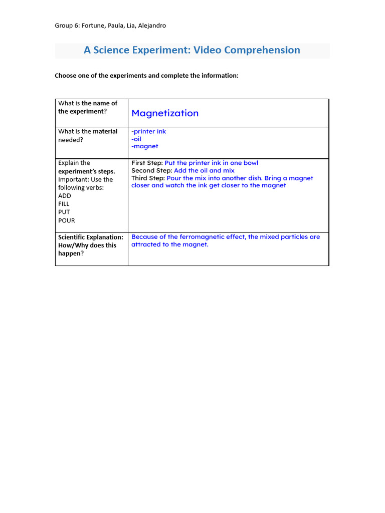 A Science Experiment | PDF