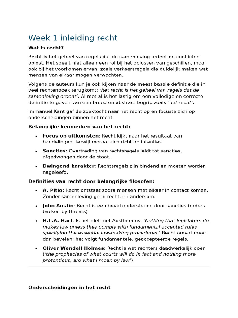 Week 1 Inleiding Recht | PDF