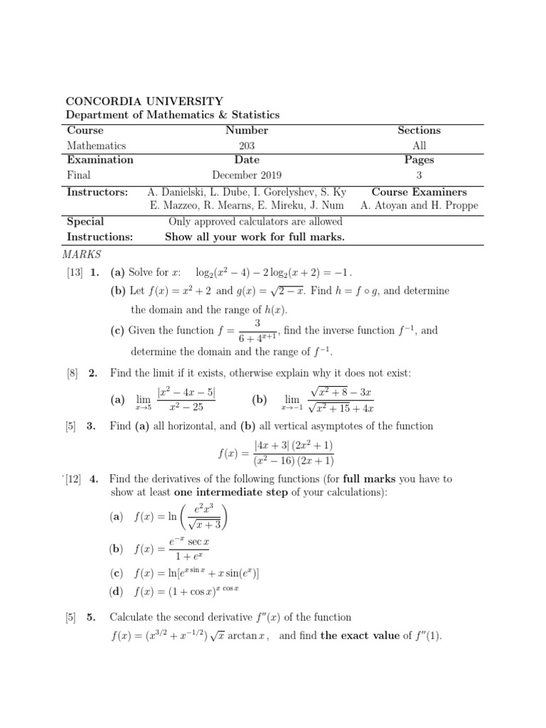 Math203 FinalExam Fall 2019 | PDF | Mathematics | Mathematical Relations
