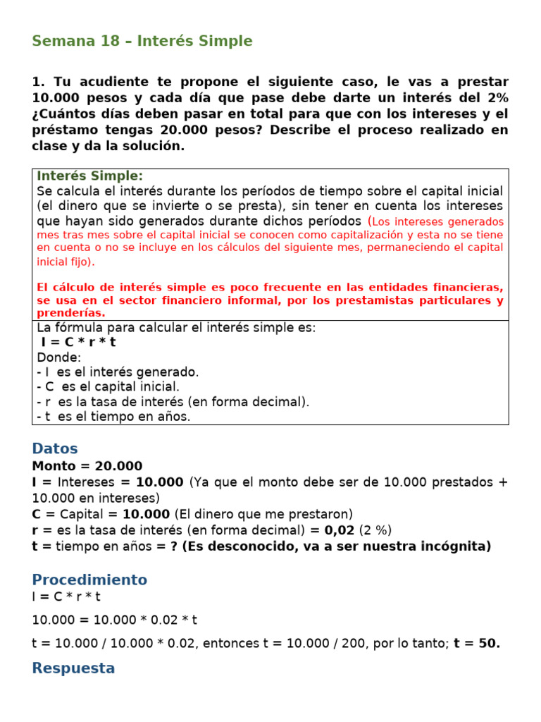 Semana 18 - Módulo 2 - Interes Simple - M2 - S18 | PDF