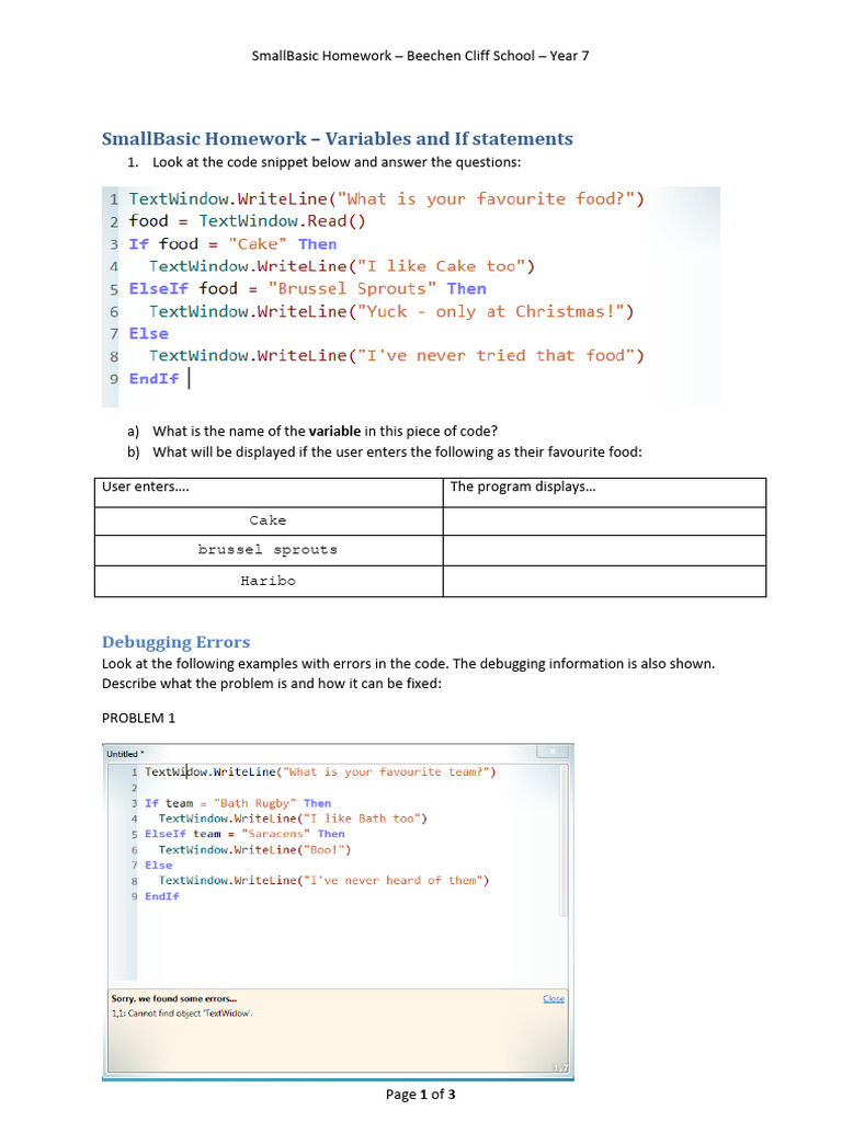 SmallBasic_Homework | PDF