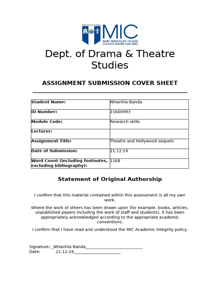 Theatre and Hollywood Project | PDF | Theatre | Entertainment