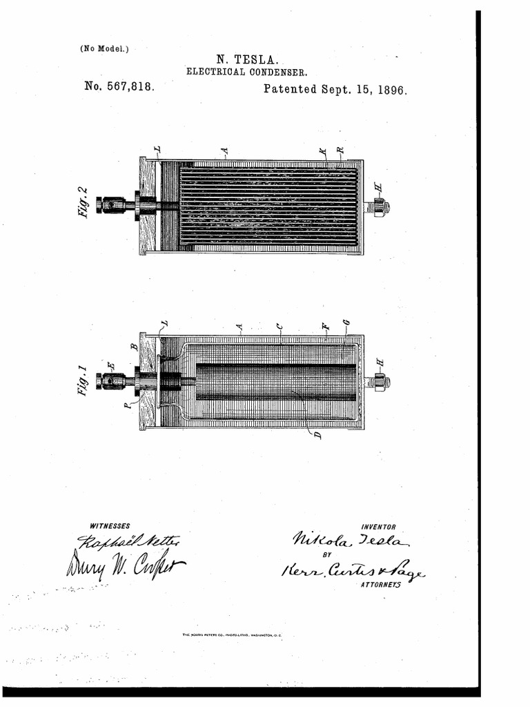 Tesla's 1896 Electrical Condenser Patent | PDF | Capacitor | Electrical ...