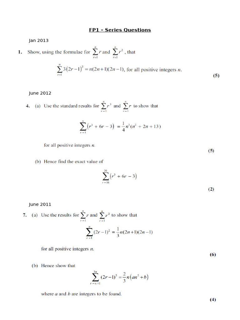 FP1 Series Questions With MS | PDF