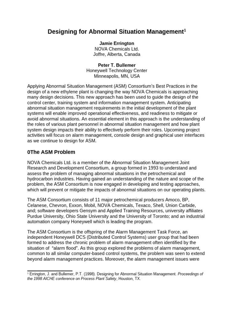 May 2 2001 - Designing For Abnormal Situation Management | PDF | System ...
