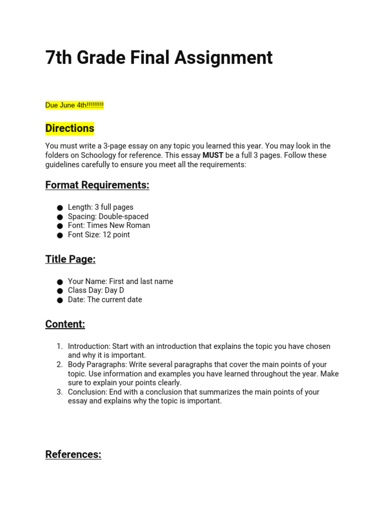 7th Grade Final Assignment-2 | PDF