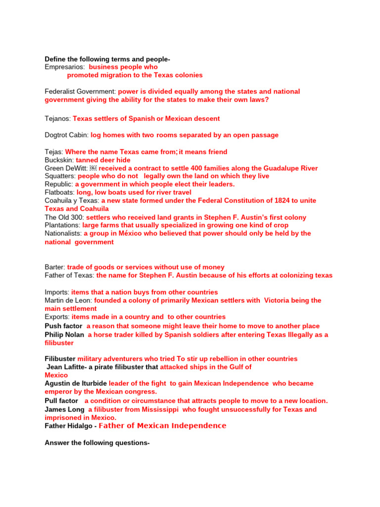 Key unit 3 study guide | PDF | Mexican Texas | Mexico