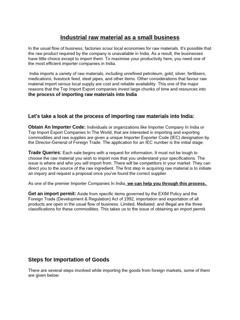 Importing Raw Materials in India Guide | PDF | Letter Of Credit | Exports