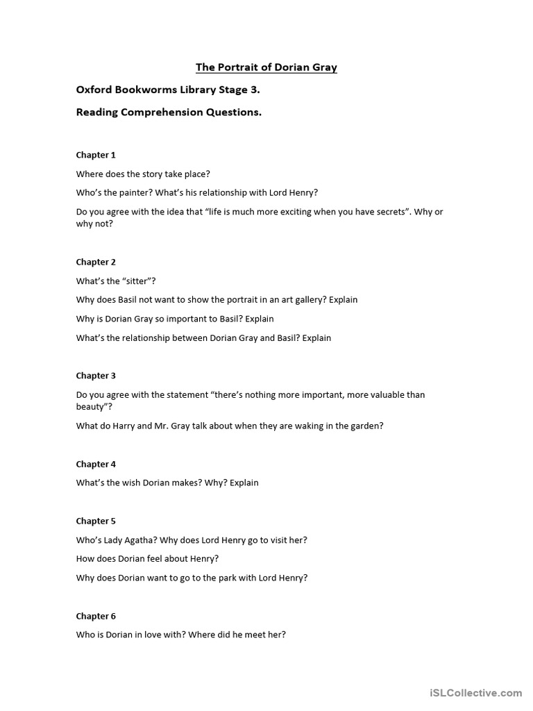 Dorian Gray Reading Comprehension Guide | PDF | The Picture Of Dorian Gray
