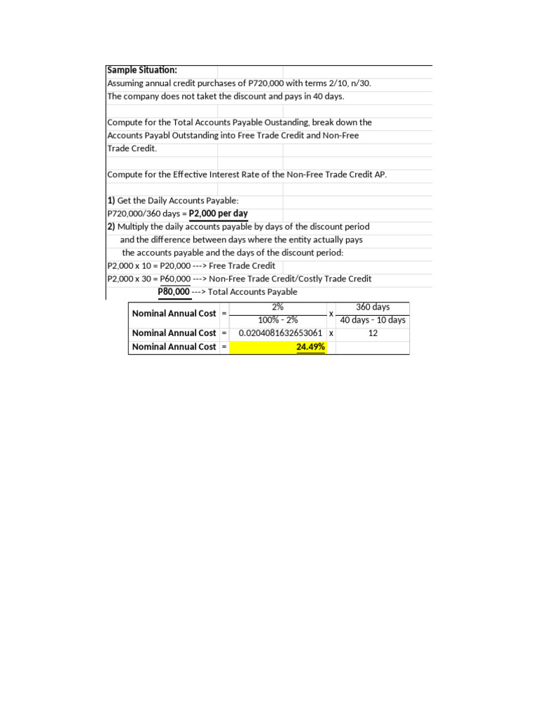 Accounts Payable Analysis and Interest Rate | PDF