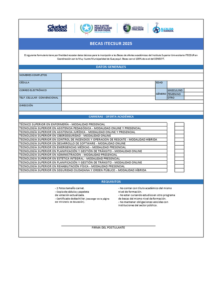 Formulario de Inscripción a Becas ITECSUR | PDF | Titulo academico