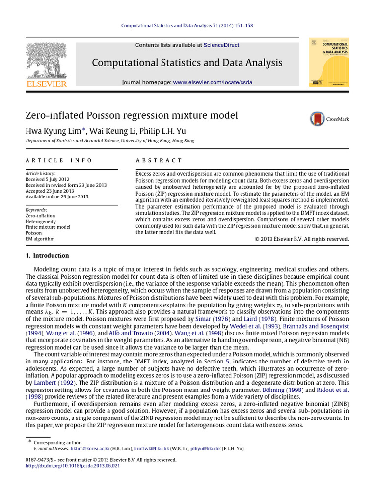 Zero-Inflated Poisson Regression Mixture Model | PDF | Regression Analysis | Linear Regression